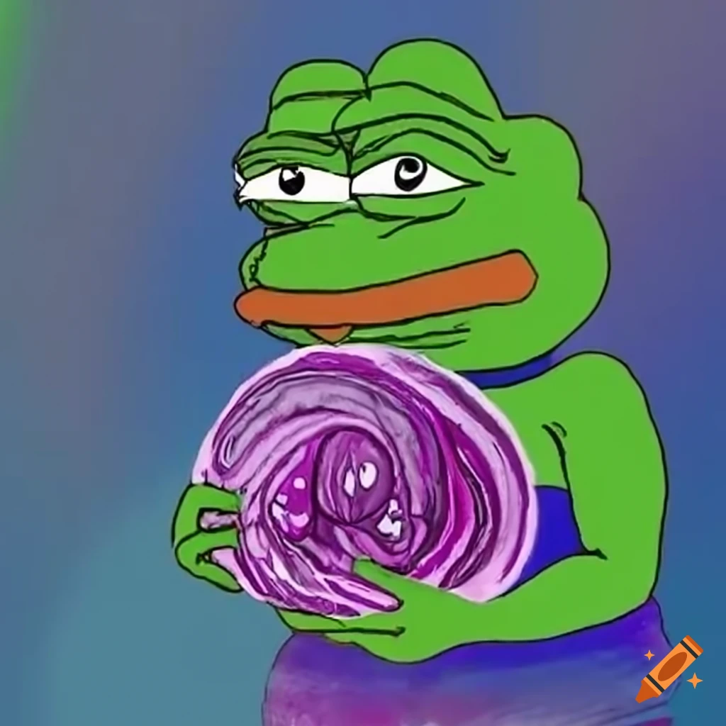Pepe the Frog with a vibrant purple onion on Craiyon