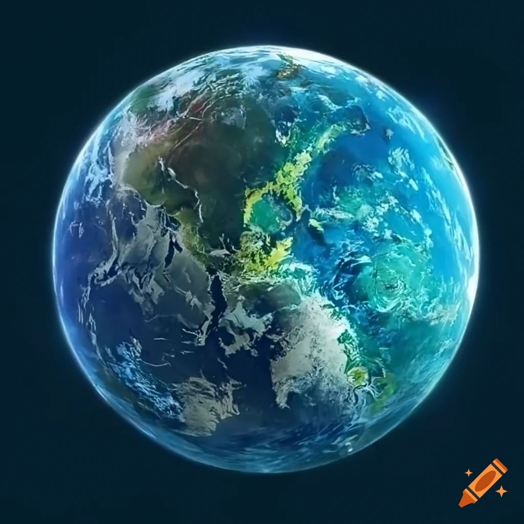 Green world of robots and humans living in harmony contrasting with a ...