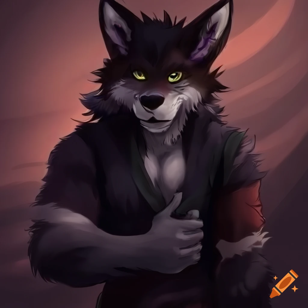 Masculine furry anthropomorphic wolf character on Craiyon