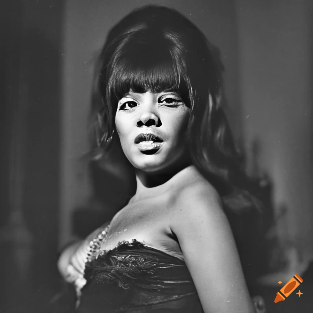 Ronnie Spector in 60s style at night in a Roman villa with torches on Craiyon