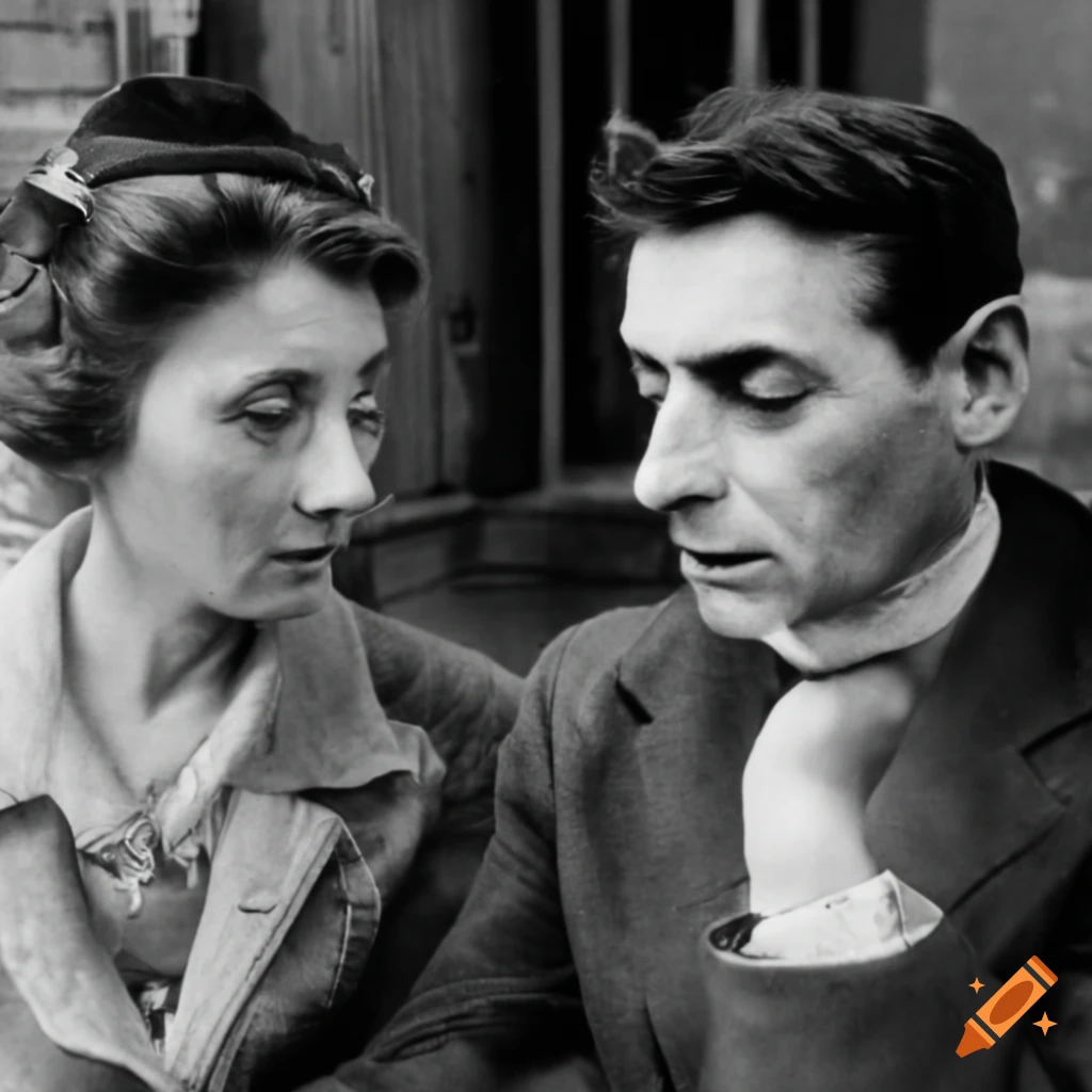 Working class elderly couple conversing in an Italian Neorealism ...