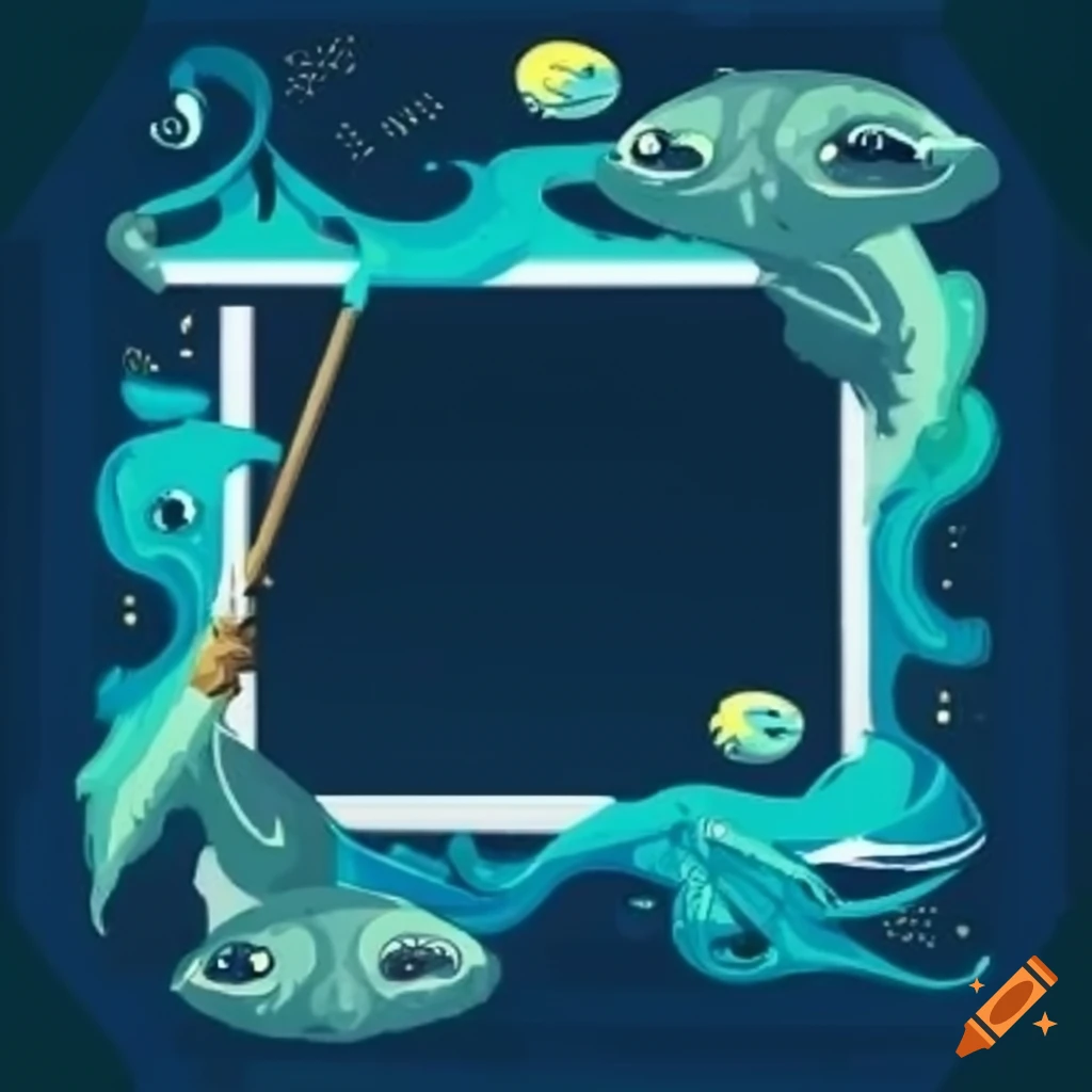 Eerie square picture frame with fishing rod and fish skeletons in ...