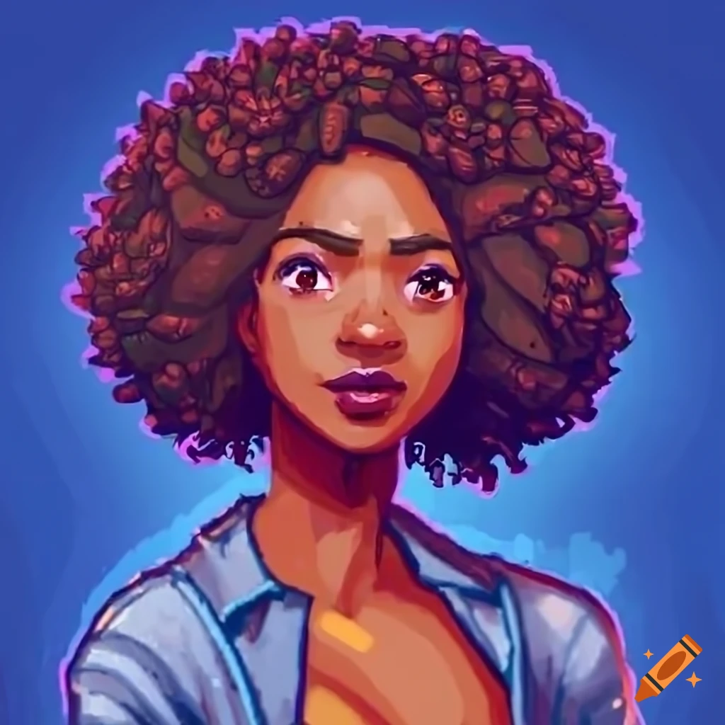Portrait of a black woman in DC Burger style from Stardew Valley on Craiyon