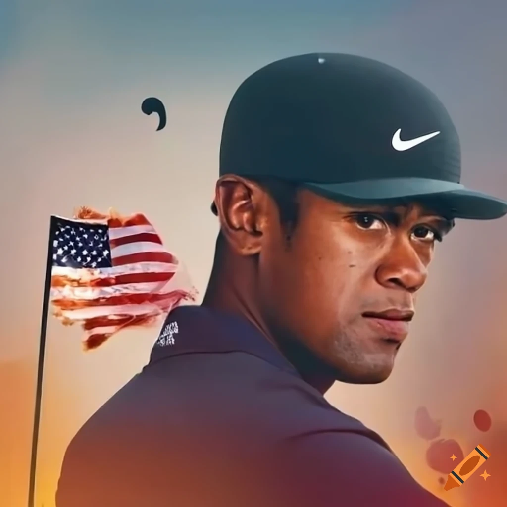 Golfer Tony Finau with American flag, bald eagle, and flames in the ...