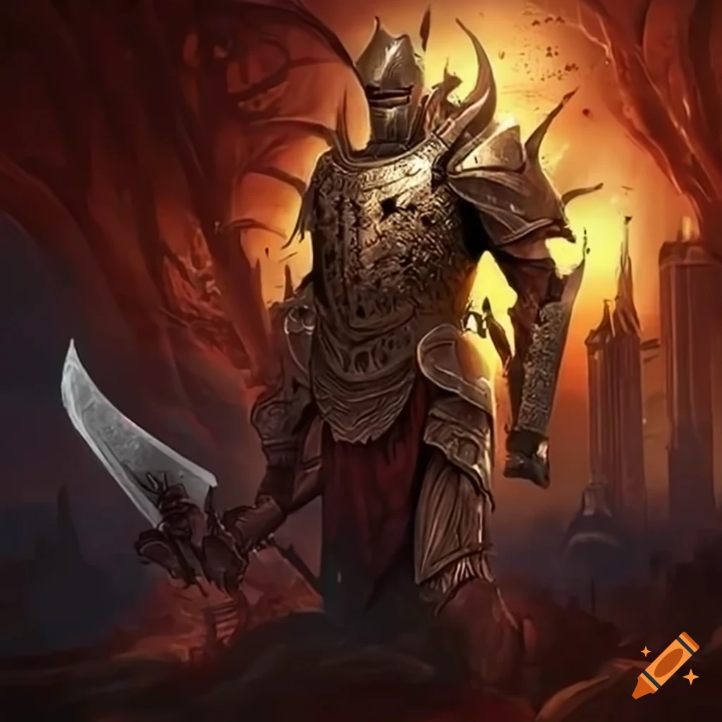 Chosen knight on a quest to reclaim a city from demons on Craiyon