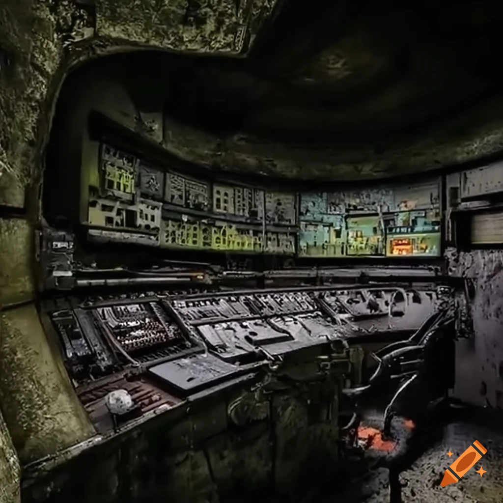 Historical explorers in an abandoned WW2 bunker with intricate control ...