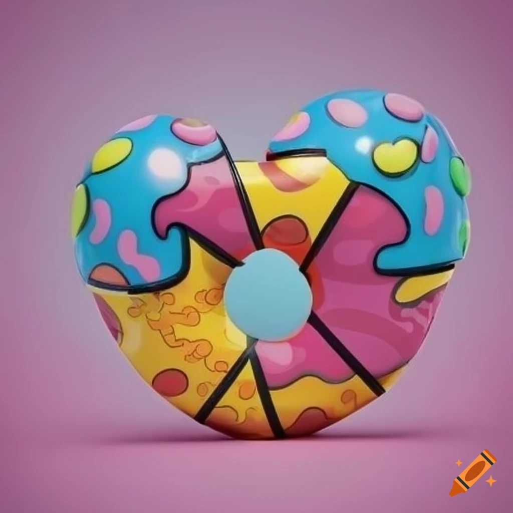 Colorful 3d character in romero britto style with capsule, heart, cloud ...