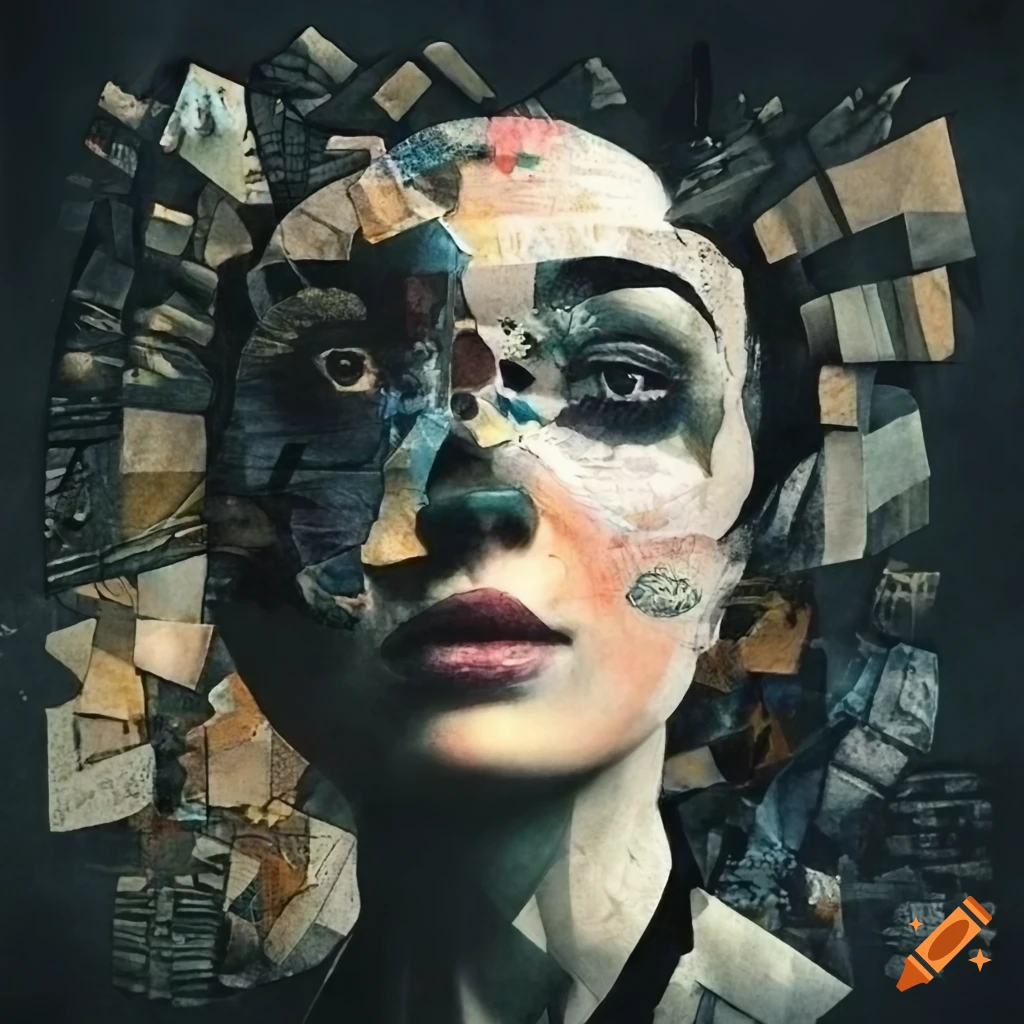 Collage art with photorealistic images of women and detailed textures ...