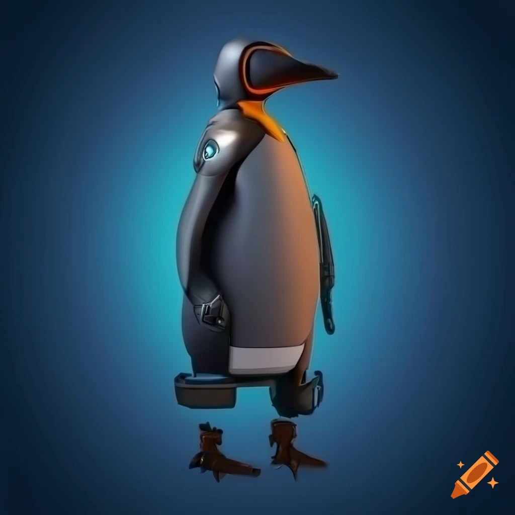 High-tech cyborg penguin with detailed design in a stylized 3D render ...
