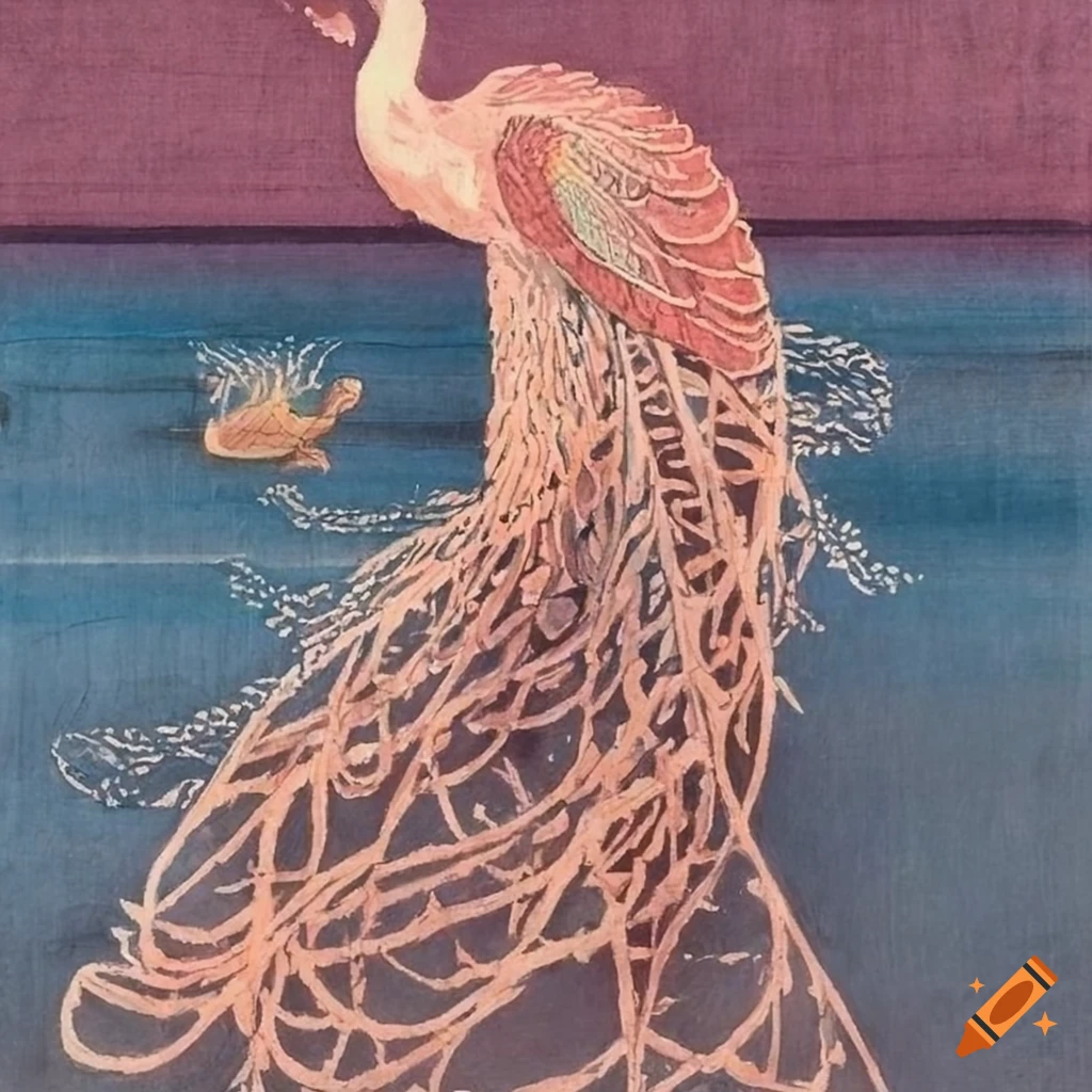 Abstract peacock sculpture glowing ethereally on a table on Craiyon