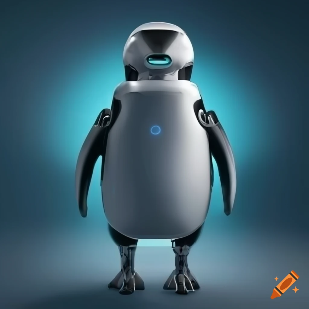 High-tech robotic penguin with futuristic design in detailed 3d render on Craiyon