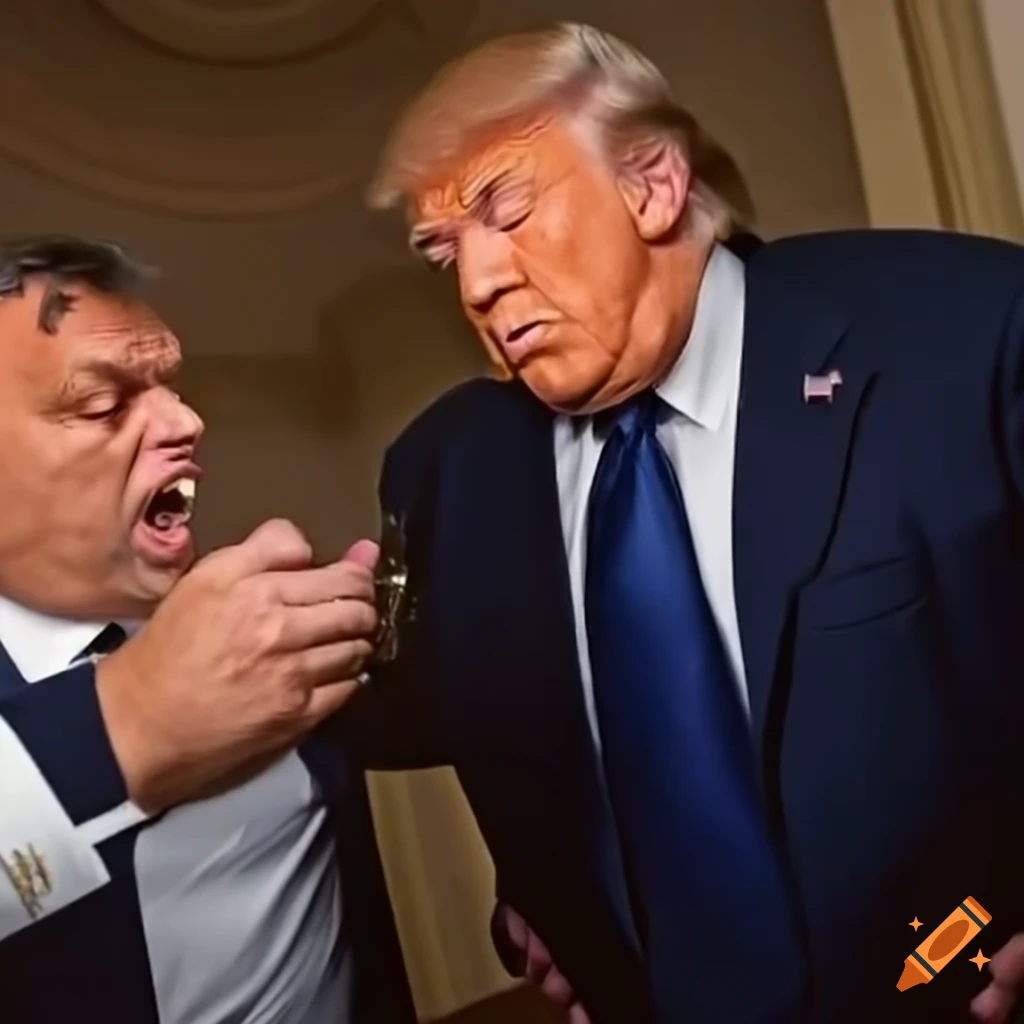 Political satire showing fat Donald Trump and fat Viktor Orban fighting ...