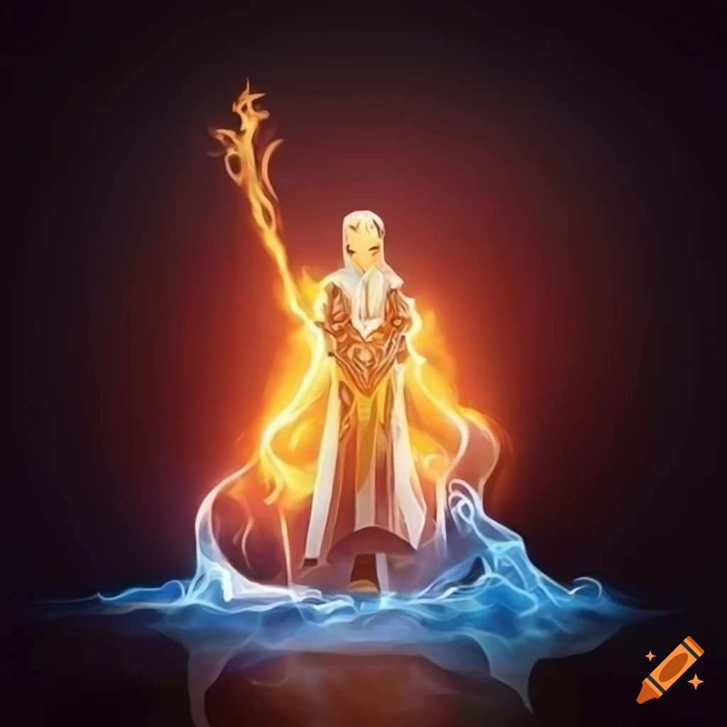 Male cleric wizard mage elf surrounded by elemental energies on Craiyon