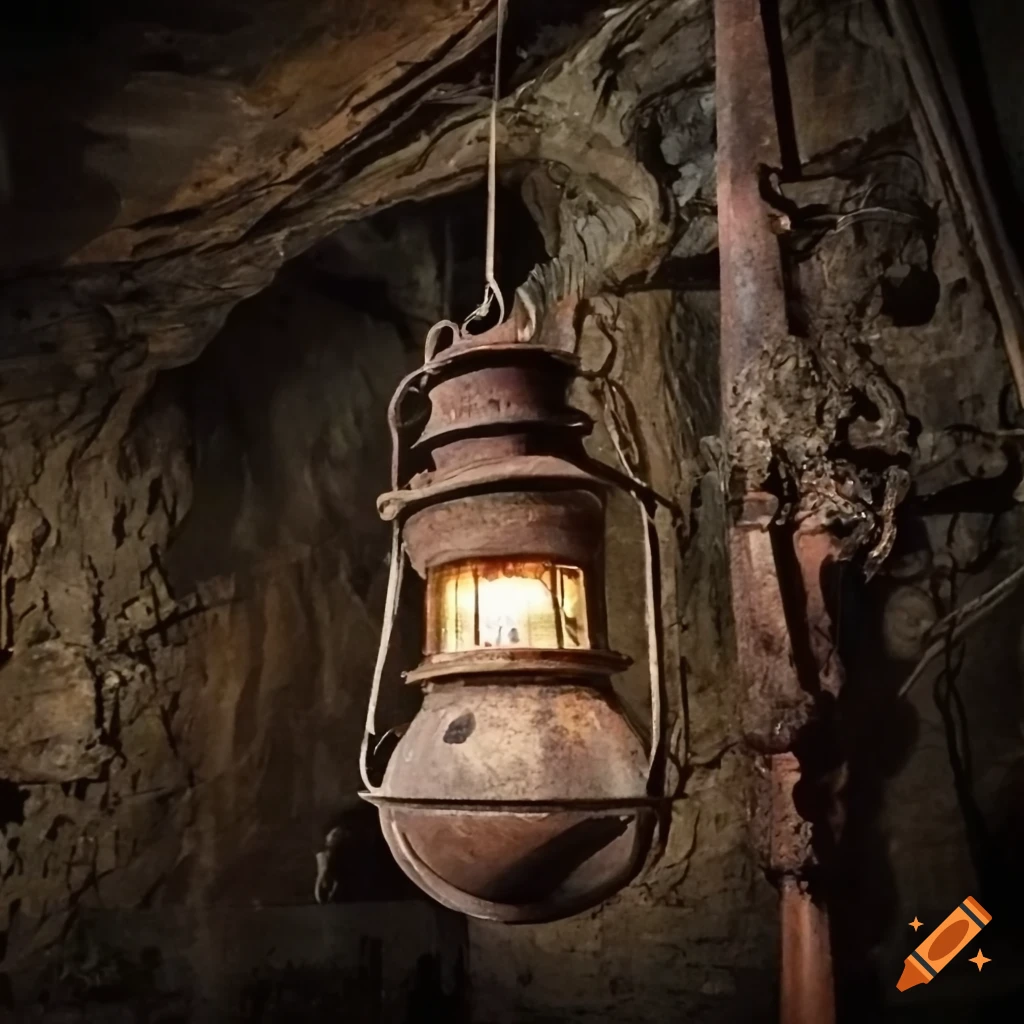 Victorian mining lantern in a dimly lit old mine on Craiyon