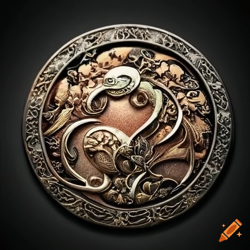 Detailed fantasy coin with Art Nouveau designs on Craiyon
