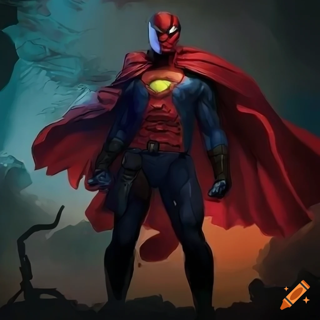 Strong superhero with chest symbol in stunning comic art style on Craiyon
