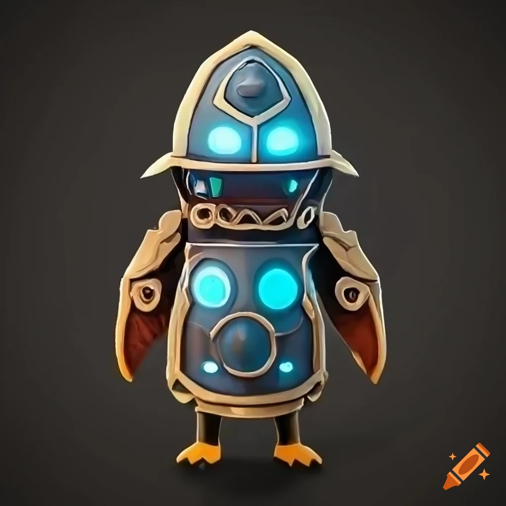 Stylized penguin bot with viking rocket armor design on Craiyon
