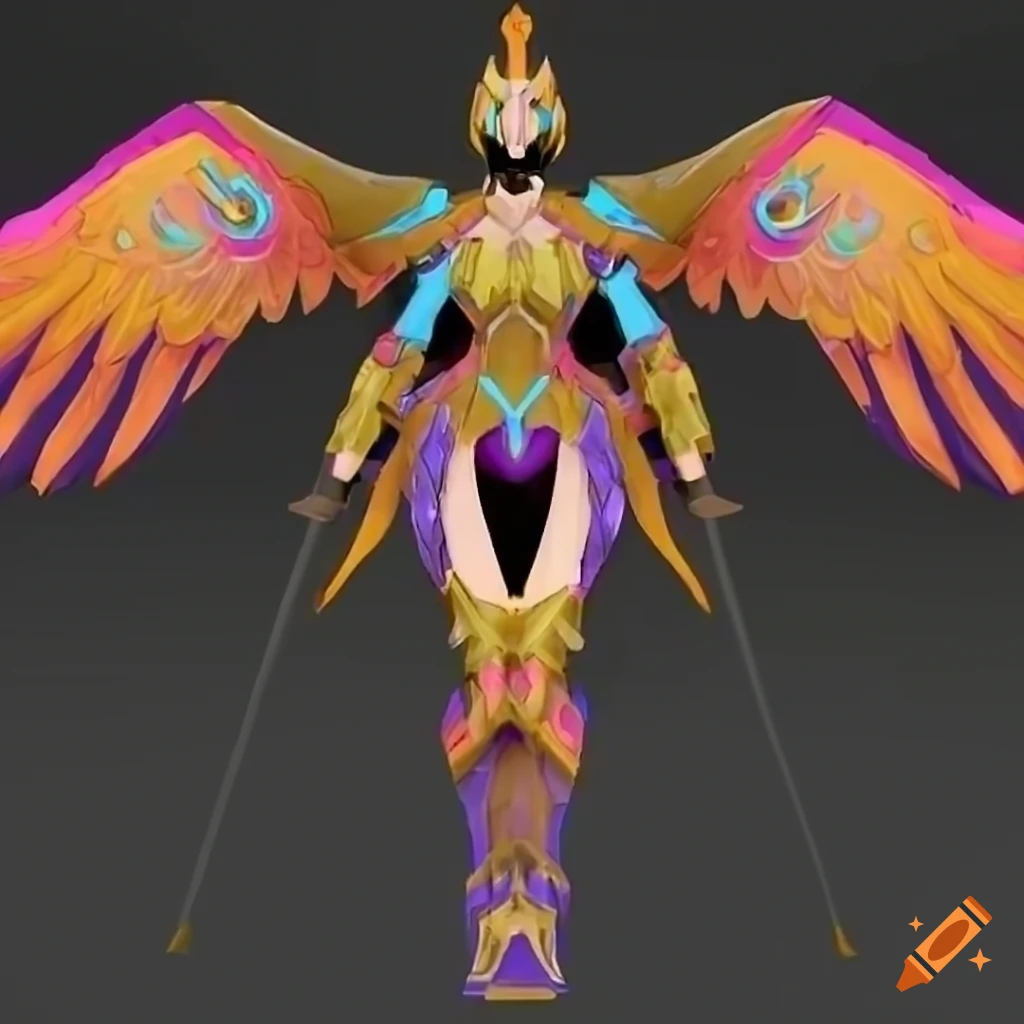 Stylized valkyrie power armor with a rainbow plasma phoenix theme on ...