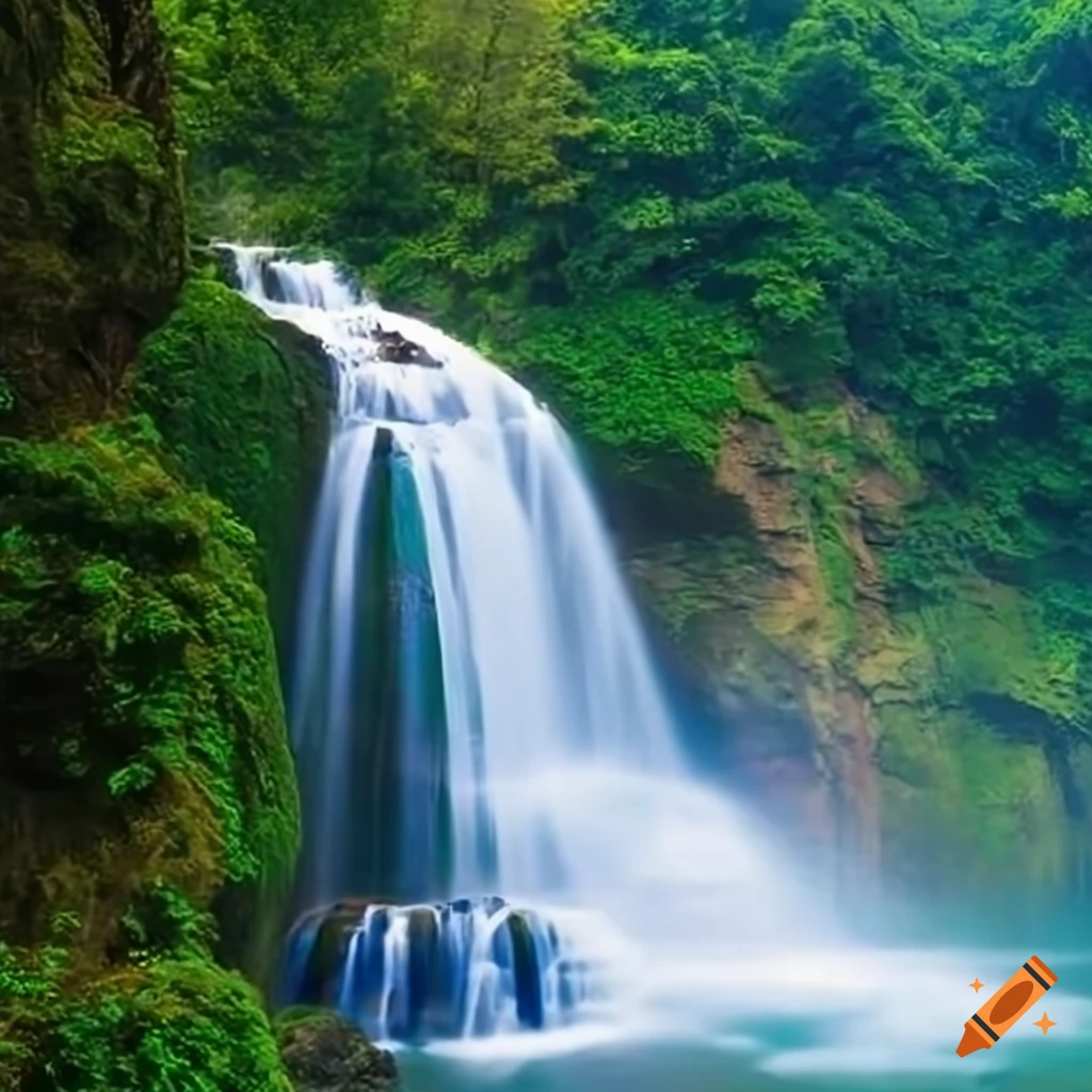 Breathtaking view of Lushan Waterfall cascading into a misty valley ...
