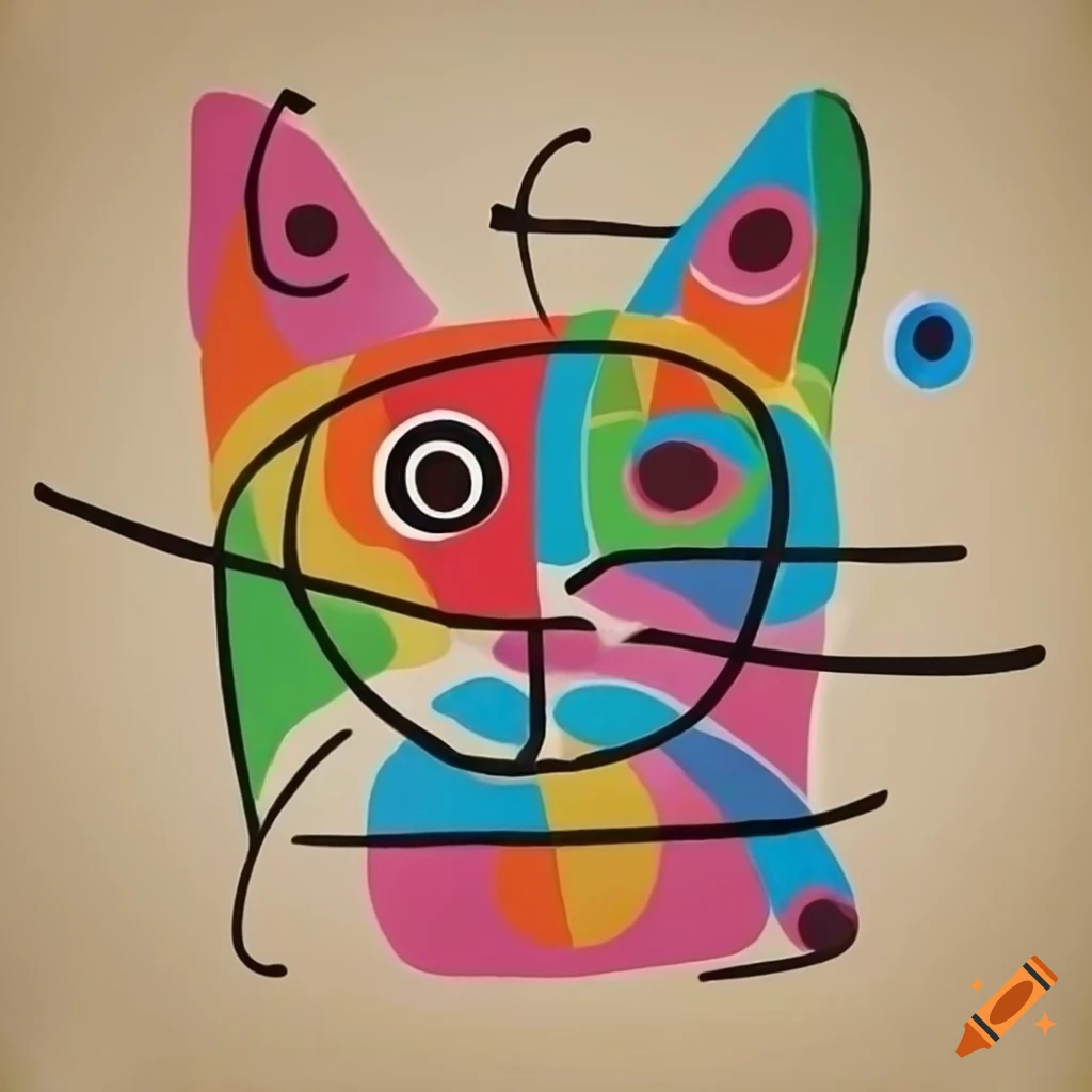 Abstract cat artwork in miro style on Craiyon