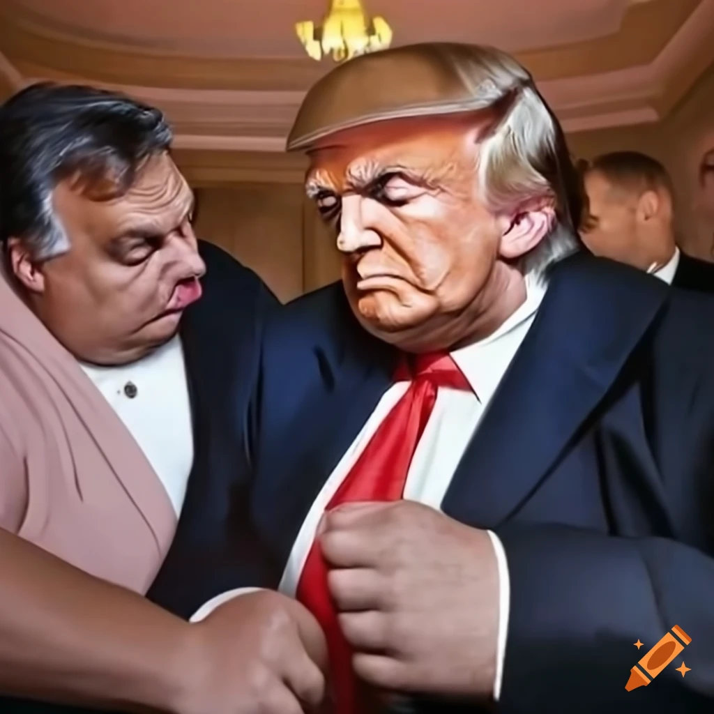 Political satire showing fat Donald Trump and fat Viktor Orban fighting ...