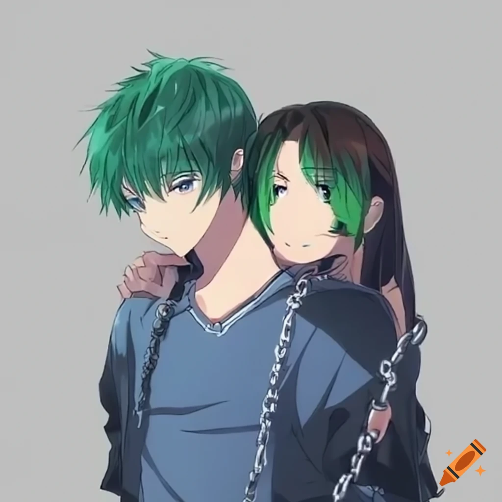 Anime guy with black hair standing tall with a chain wrapped around a ...