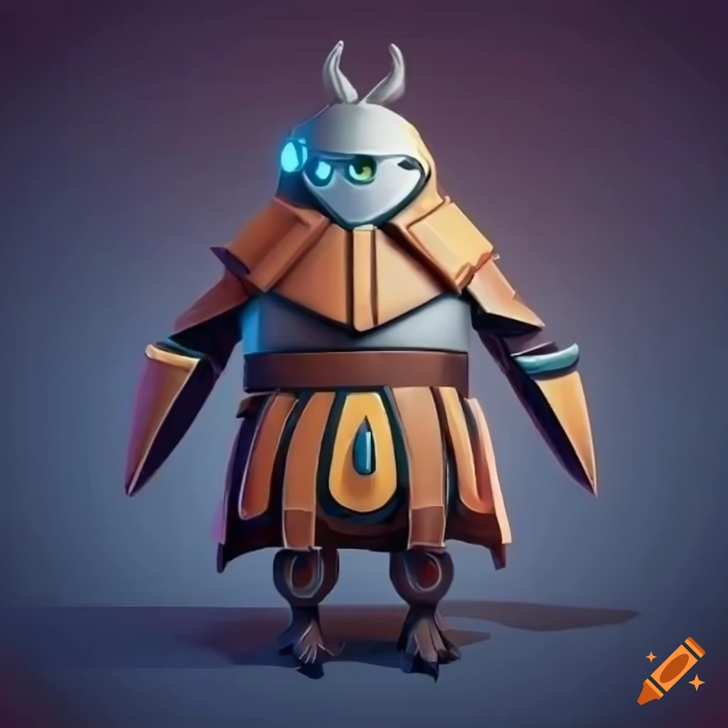 Stylized penguin bot in viking rocket armor design on Craiyon