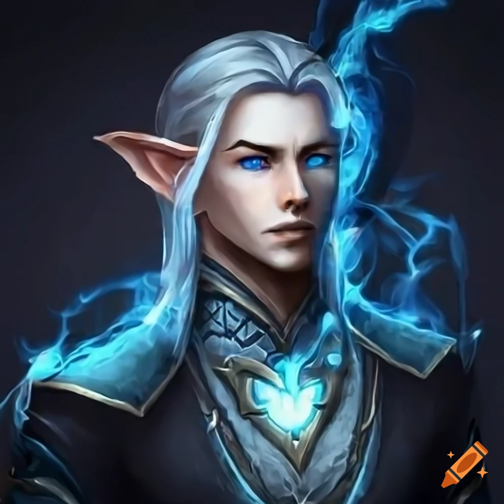 Handsome male elven mage casting elemental spells on Craiyon