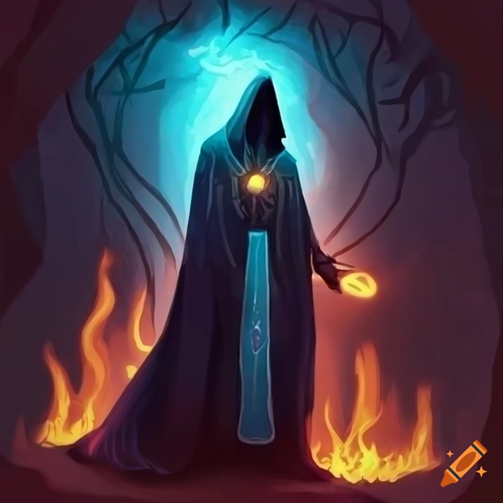 Glowing cloaked male cleric wizard exploring magic elements on Craiyon