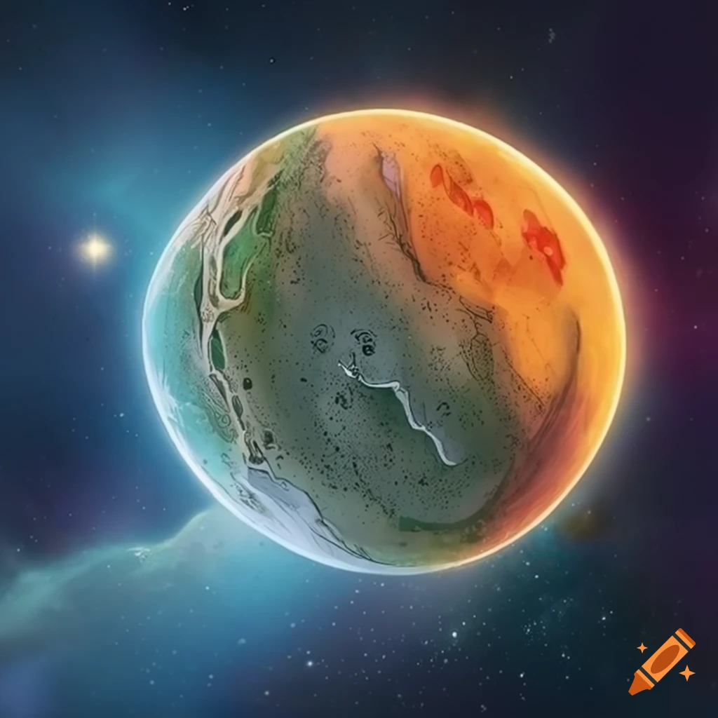 Sandy planet in a captivating comics design amid a cosmic background on ...