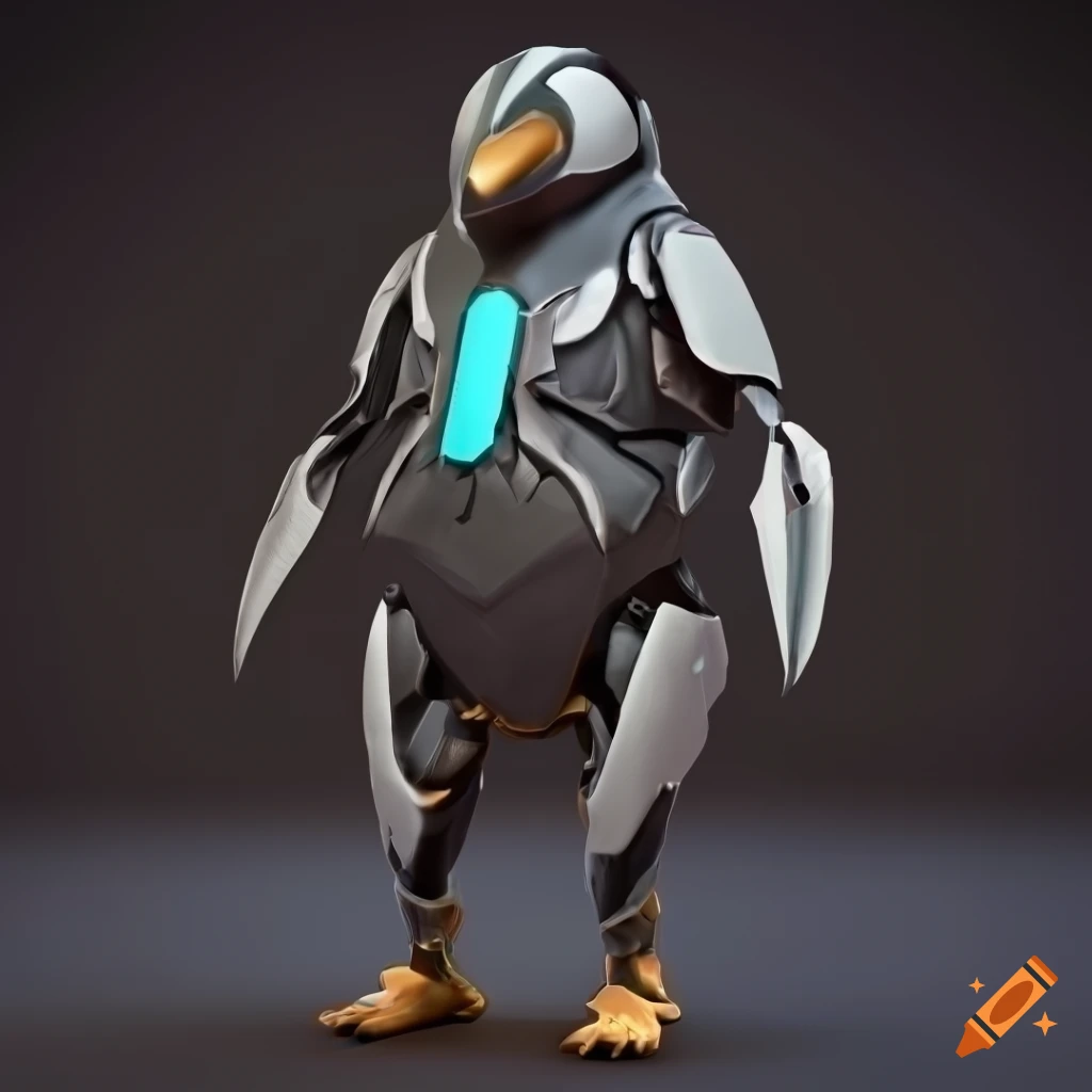 Cybernetic penguin armor with intricate design on Craiyon