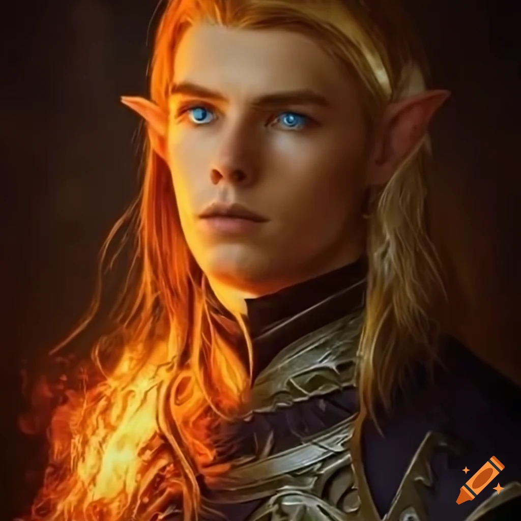 Handsome male elven cleric casting elemental spells on Craiyon