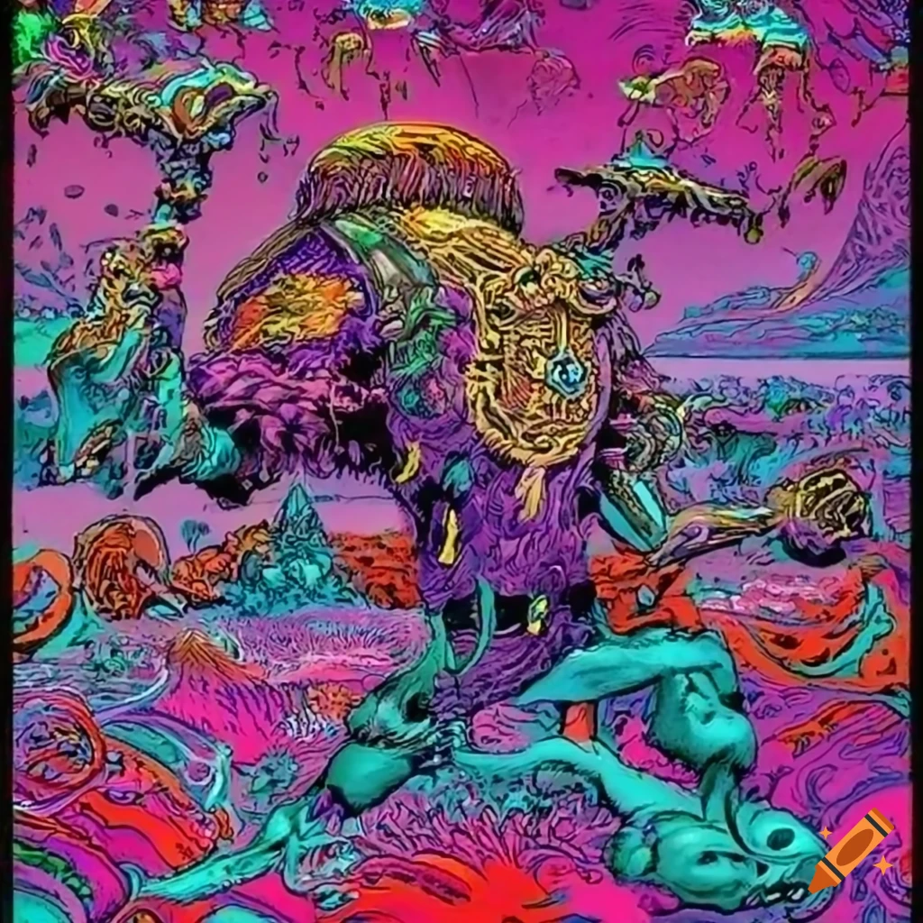 Intricately detailed psychedelic comic by rick griffin with a multi ...