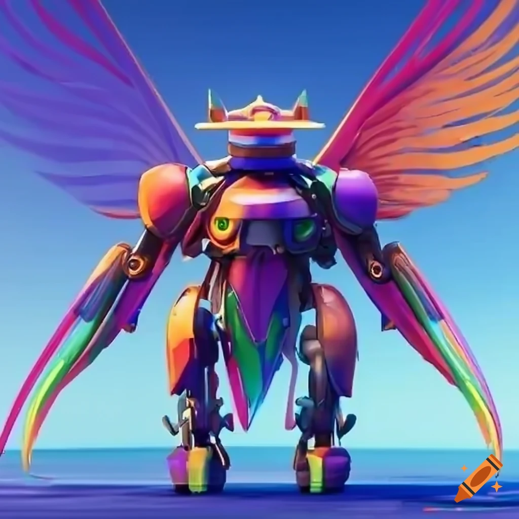 Mecha inspired rainbow Valkyrie in Pixar stylized render on Craiyon