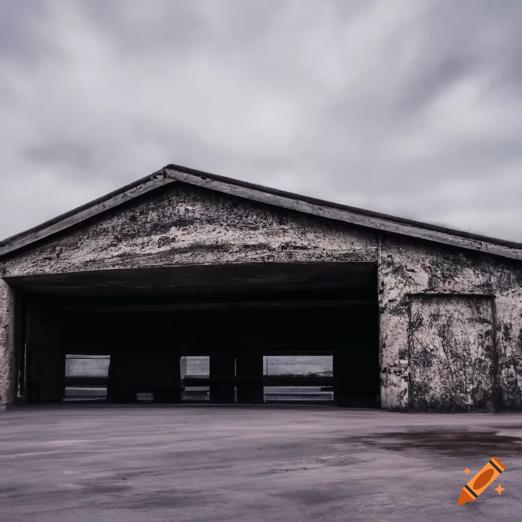 Military concrete garage in camo colors surrounded by spruce trees on ...