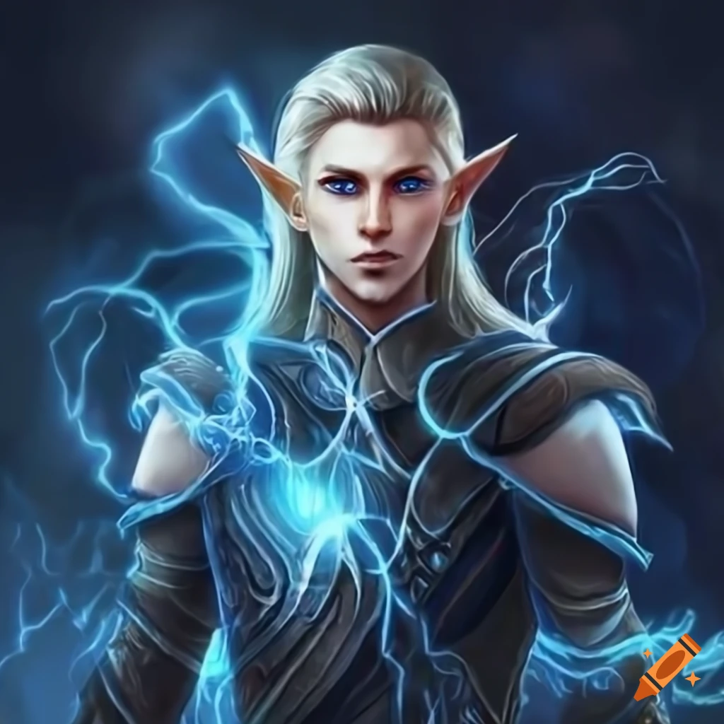 Handsome male elven mage casting elemental magic on Craiyon