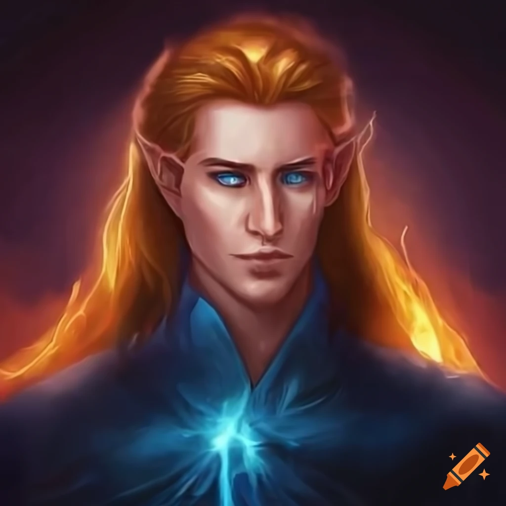 Handsome male elven sorcerer casting elemental spells on Craiyon