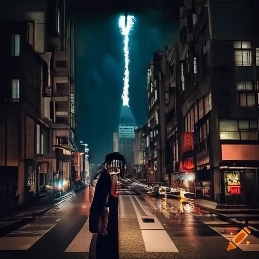 Legendary japanese monster godzilla using atomic breath in urban ...