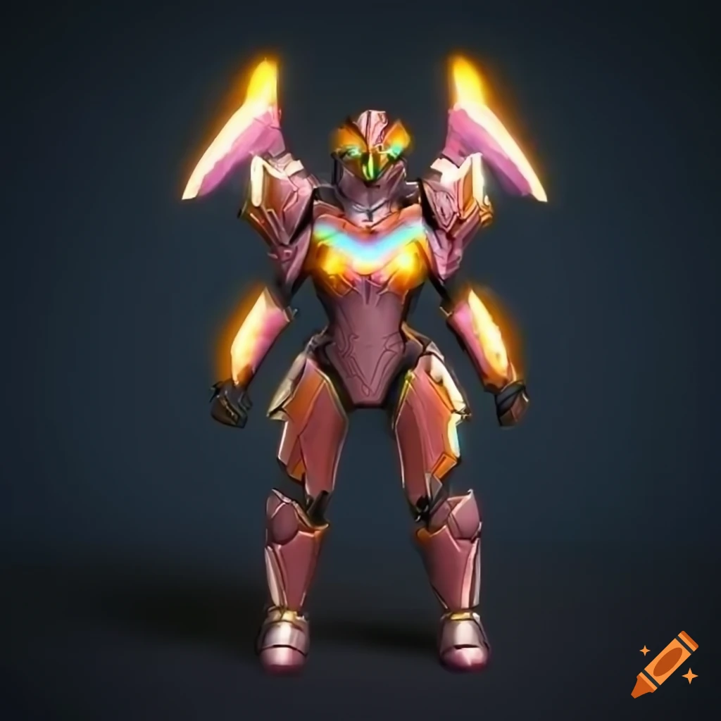 Stylized valkyrie power armor with a rainbow plasma phoenix theme on ...