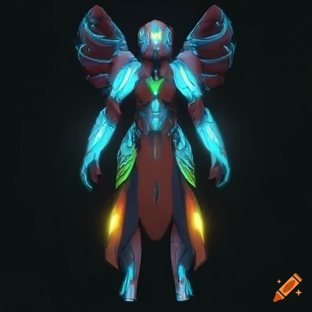 Stylized valkyrie power armor with a rainbow plasma phoenix theme on ...