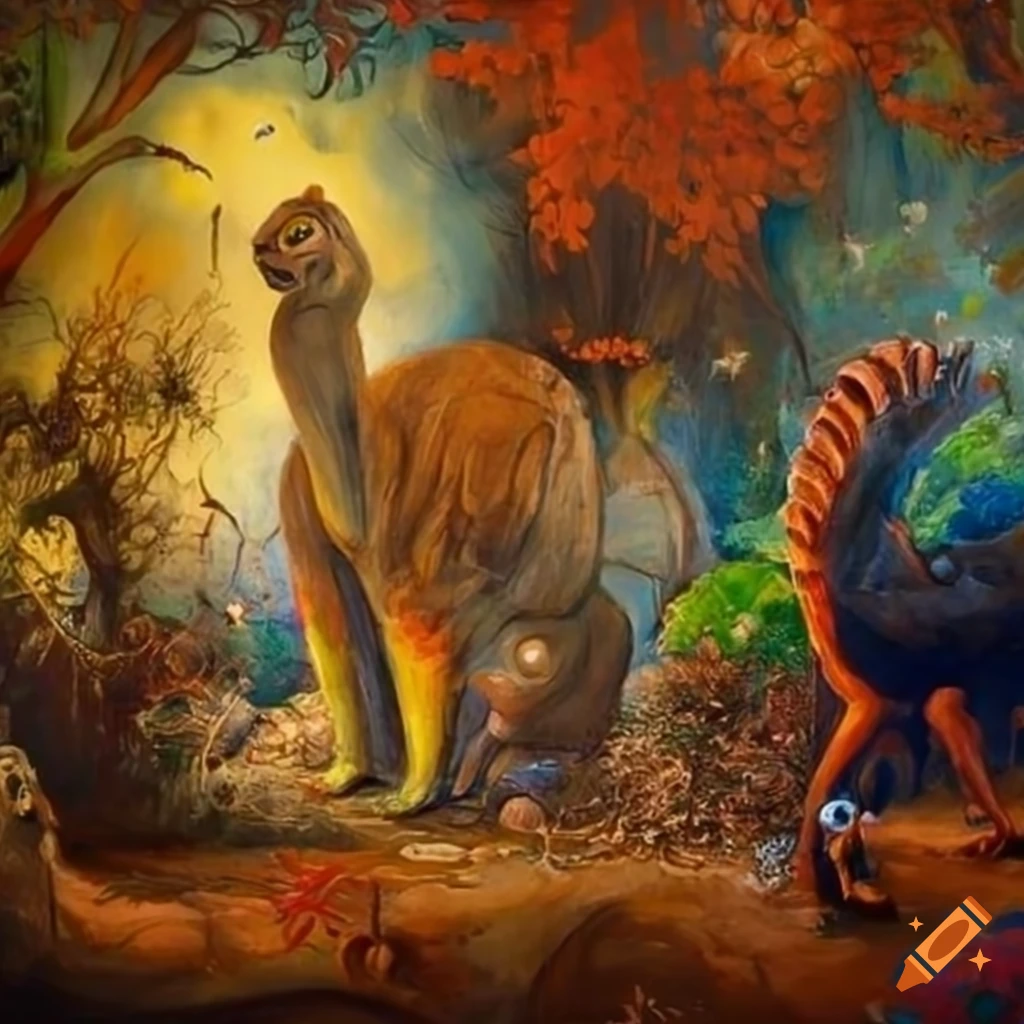 Beautifully painted scene with diverse and imaginative creatures on Craiyon
