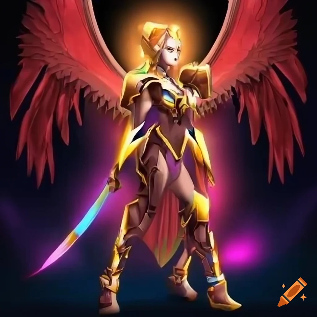 Stylized valkyrie power armor design with rainbow plasma phoenix theme ...