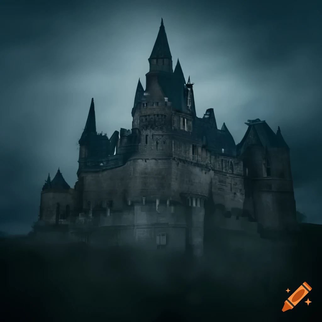 Luxurious fantasy castle with a sharply pointed roof and grand ...