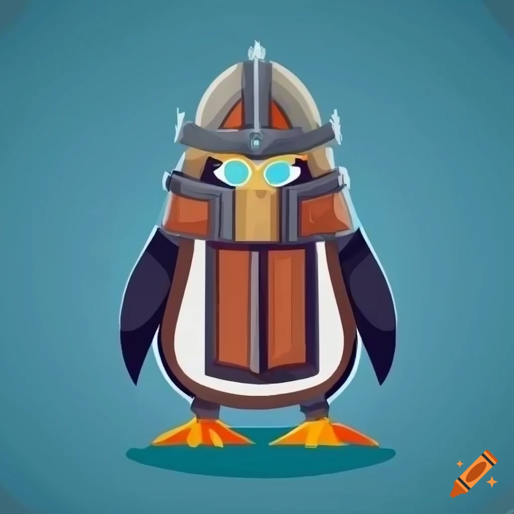 Stylized penguin bot design with viking rocket armor theme on Craiyon