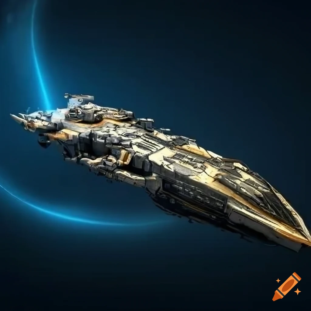 Intricately detailed space battleship with futuristic design on Craiyon