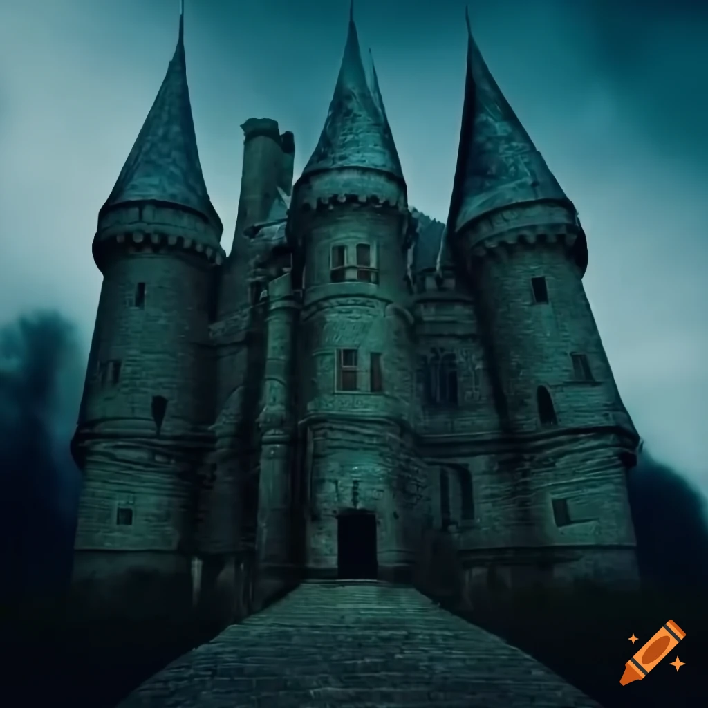 Luxurious fantasy castle with a sharply pointed roof and grand ...