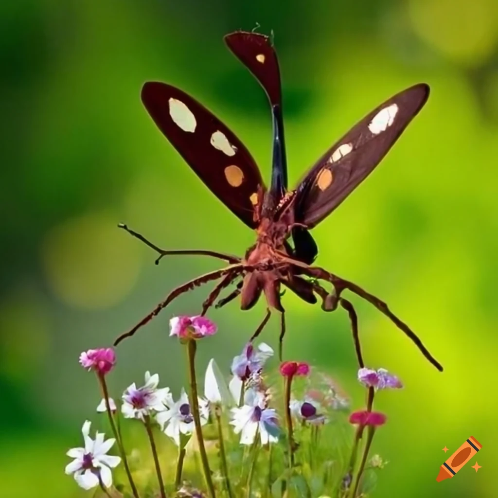 Large insect standing next to a flower on Craiyon