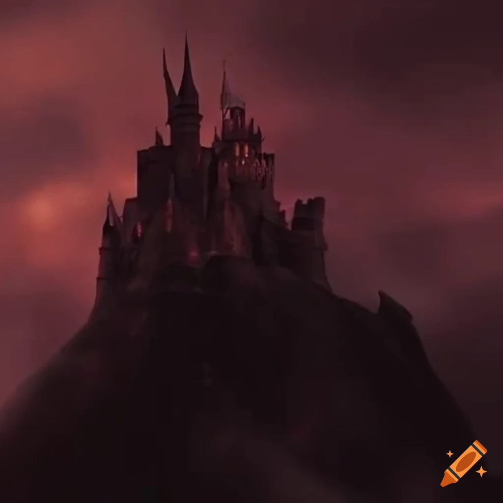 Dark red scaly dragon overlooking castle on Craiyon