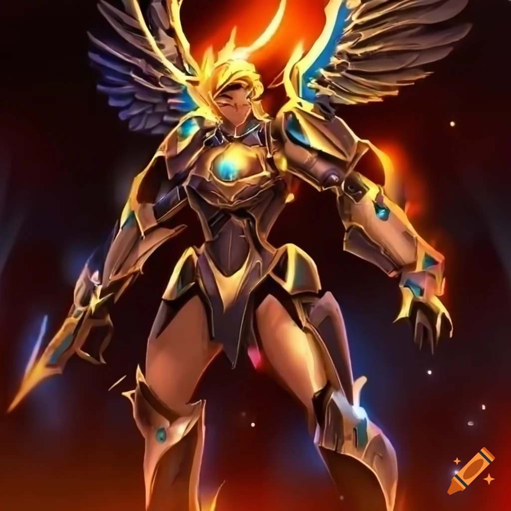 Stylized valkyrie power armor design with rainbow plasma phoenix theme ...