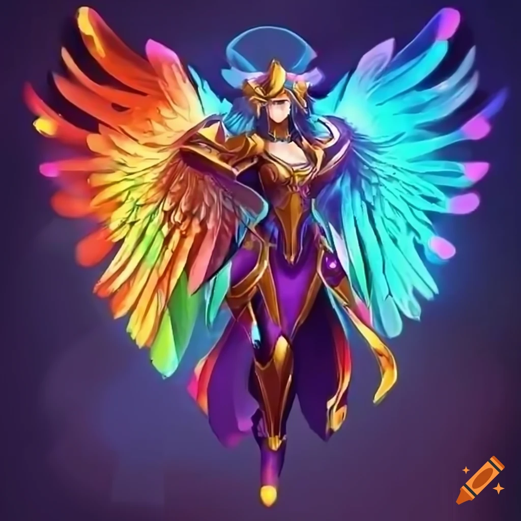 Stylized valkyrie power armor with a rainbow plasma phoenix theme on ...